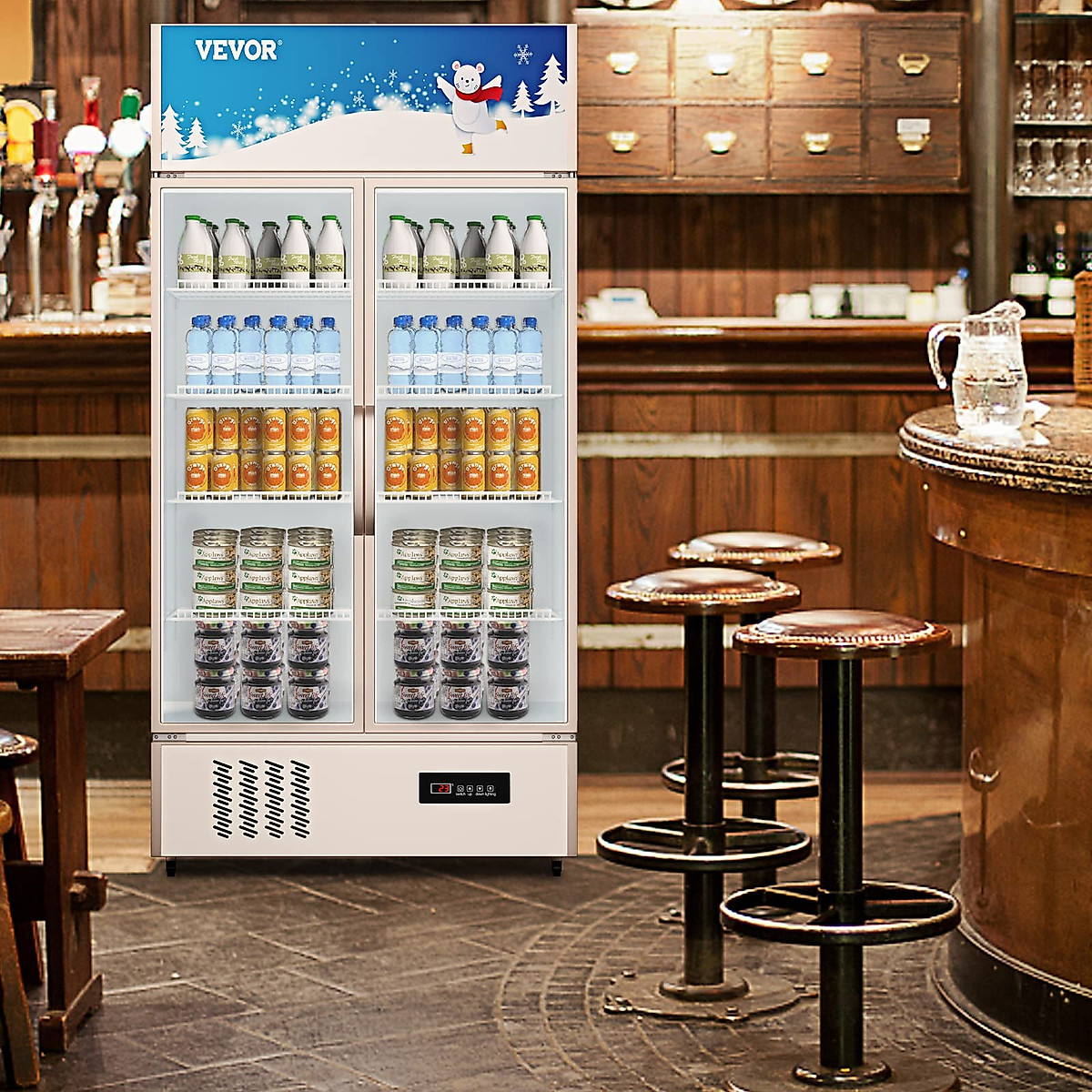 VEVOR Commercial Merchandiser Refrigerator 2 Glass Doors, Cubic Ft, Upright Display Beverage Cooler 79" Tall x 39.4" Width, Fridge with LED Lighting for Drink Wine Soda, Gold, 23 cu.ft