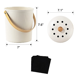 Kitchen Compost Bin, LALASTAR Countertop Compost Bin with Lid, Made of Sustainable Bamboo Fiber, Odorless Kitchen Compost Bucket, 1 Gallon, Cream