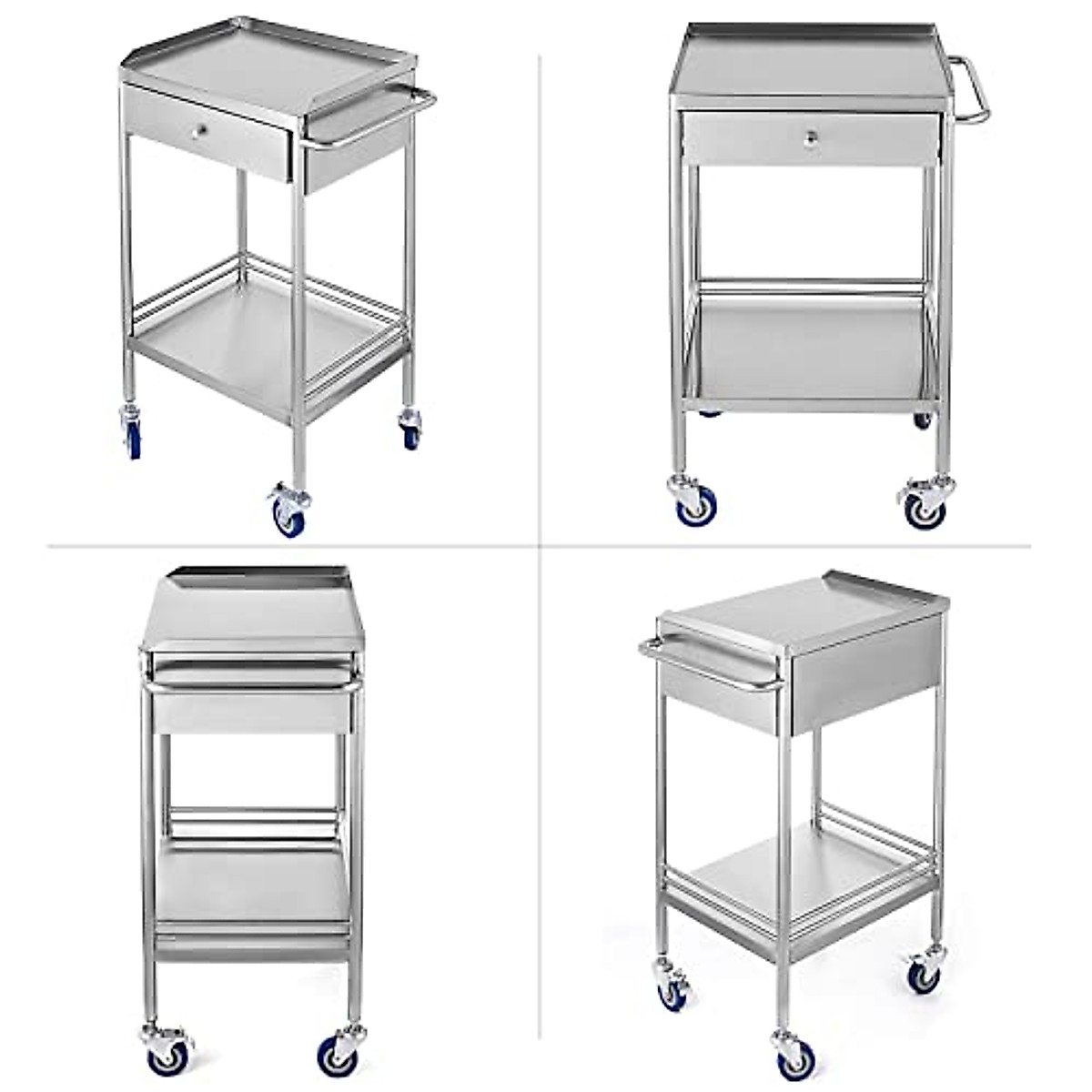 2 Layers Cart Trolley,Stainless Steel Medical Carts with Wheels,2 Layers Household Utility Carts with Drawers, Spa Esthetician Cart Rolling Lab Cart w/Wheels