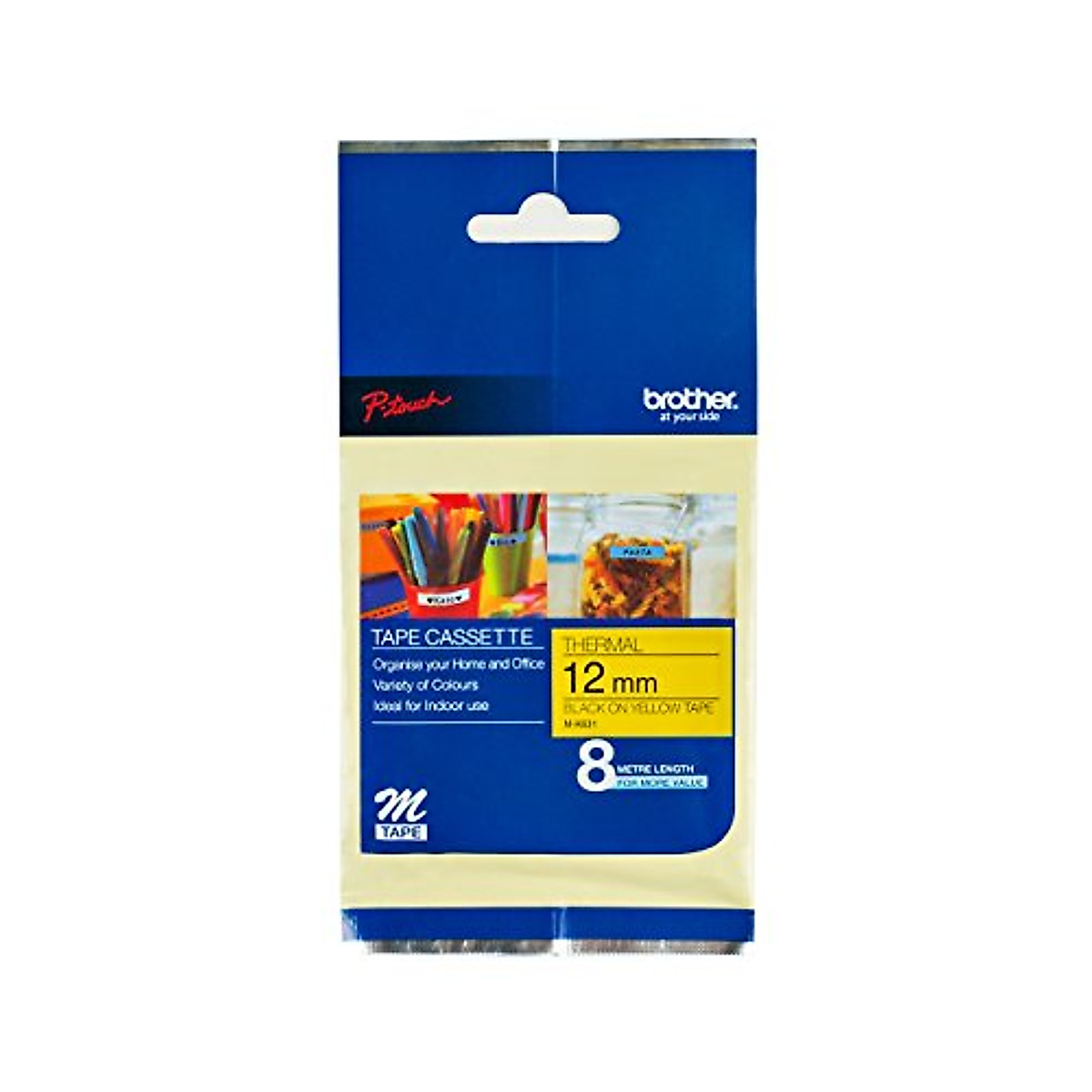 Brother Mk631 M Series Labeling Tape for P-Touch Labelers, 1/2-Inch W, Black On Yellow