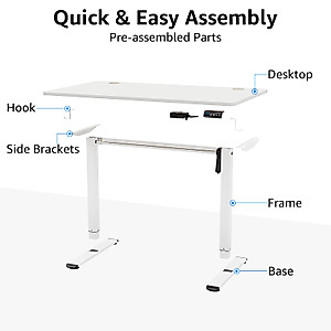 MOUNTUP Height Adjustable Electric Standing Desk Whole-Piece, 48 x 24 Inches Quick Assembly Sit Stand Desk, Stand Up Desk with Memory Controller, Ergonomic Desk, White