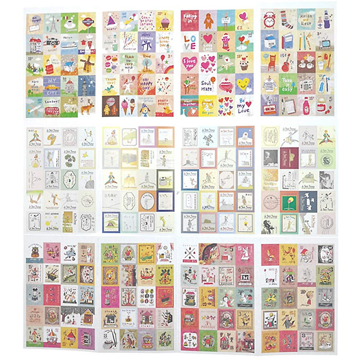 ALIMITOPIA Adhesive Sticker,12 Sheets(240pcs) Stamp Shape DIY Decorative Paper Paster Ornament Mark