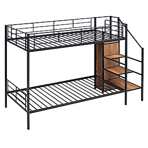Metal Twin Over Twin Bunk Bed with Lateral Storage Ladder and Wardrobe,for Kids Teens Adults Bedroom Use (Black@Wardrobe-, Twin Over Twin)