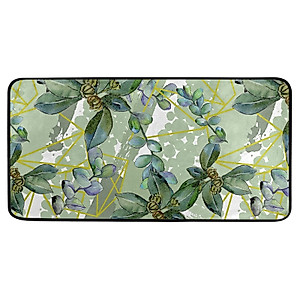 Yellow Poplar Leaves Kitchen Mat Green Kitchen Rug 39 X 20 Inch Under Sink Mats Non Slip Soft Standing Mats Anti Fatigue Floor Mat Bath Rug Runner Doormat Carpet for Outside Decor