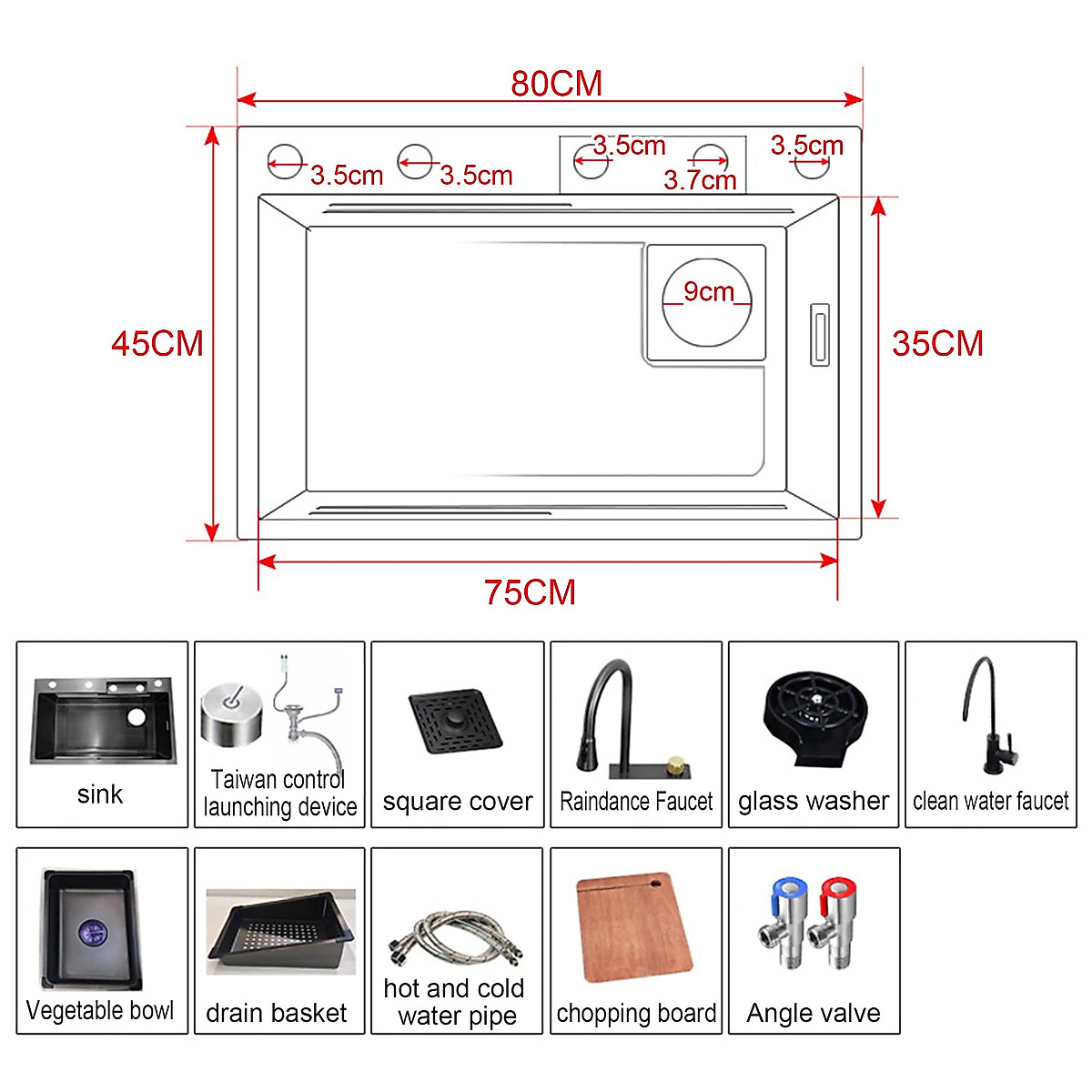 Black 304 Stainless Steel Kitchen Sink Nano Raindance Waterfall Countertop Sink Drop-in Or Undermount Utility Sinks for a Laundry Room Modern Bar Sink with Cup Washer Sinks and Pull-Out Faucet ( Size