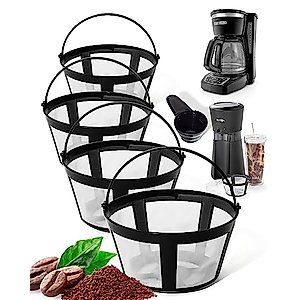 Reusable Coffee Filters 4 Packs - 8-12 Cup Mr Coffee Filters Permanent Basket Coffee Filter Reusable for Mr. Coffee, Black & Decker Coffee Maker-with Handle, Safe& Easy to Clean