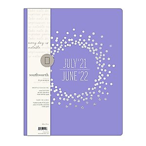 Southworth Academic Planner (July 2021-June 2022), 8.5" x 11", Lavender Metallic Burst, 28 lb./105 gsm Paper, Large Flex (92119)