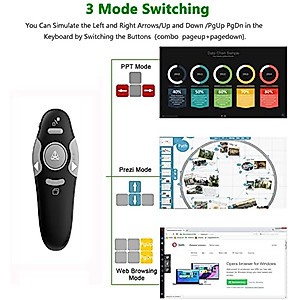 QUI Presentation Clicker Wireless Presenter Remote, RF 2.4GHz USB Powerpoint Clicker for Mac/Keynote/PPT/PC, Red Light Pointer for Presentations Remote for Office Classroom