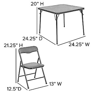 Flash Furniture Kids Gray 5 Piece Folding Table and Chair Set, Grey
