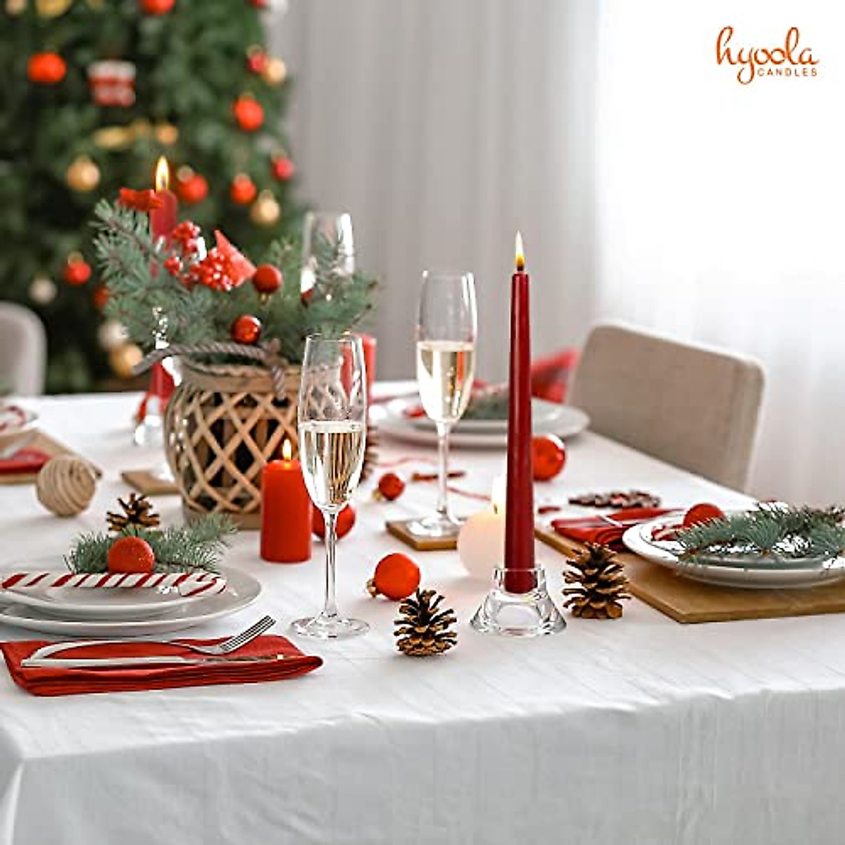 Hyoola Christmas Candles - Green and Red Taper Candles 10 Inch Dripless, 12 Pack Unscented Holiday Candles - European Made