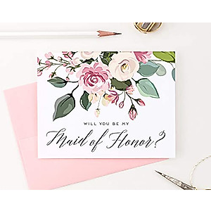 Rustic Floral Will You Be My Flower Girl Card Pink, Modern Flower Girl Proposal Cards, Elegant Bridal Party Ask Cards, Your Choice of Quantity and Envelope Color