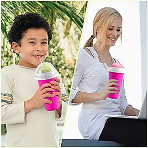 RELPOM® Slushie Maker Cup, TIK TOK Magic Quick Frozen Smoothies Cup, Cooling Cup, Double Layer Squeeze Slushy Maker Cup, Cool Stuff Birthday Gifts for Kids (Pink)