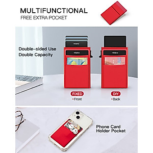 YESIIW Pop up Slim Card Holder RFID Blocking with Money Pocket Minimalist Card Wallet for Women and Men Aluminum Metal Credit Card Case for Cards and Notes and Coins Red