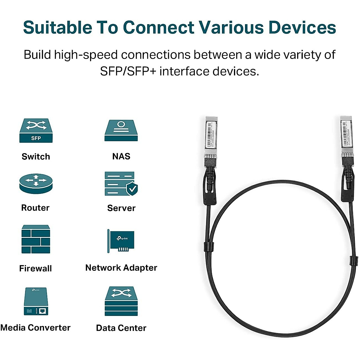 TP-Link TL-SM5220-1M | 1 Meter/ 3.3 Feet 10G SFP+ Direct Attach Cable (DAC) | Passive Twinax Cable | 10GBASE-CU SFP+ to SFP+ Connector | Plug and Play | LC Duplex Interface