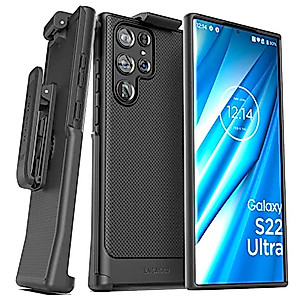 Encased Thin Armor Designed for Samsung Galaxy S22 Ultra Belt Clip Case, Slim Fit Phone Case with Holster (Matte Black)