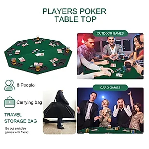 FURUISEN 48" Foldable Poker Table Top, 8-Player Texas Traveller Wood Table Top Poker Layout, Portable Anti-Slip Blackjack Poker Table Mat with Cup Holders for Family Games Casino