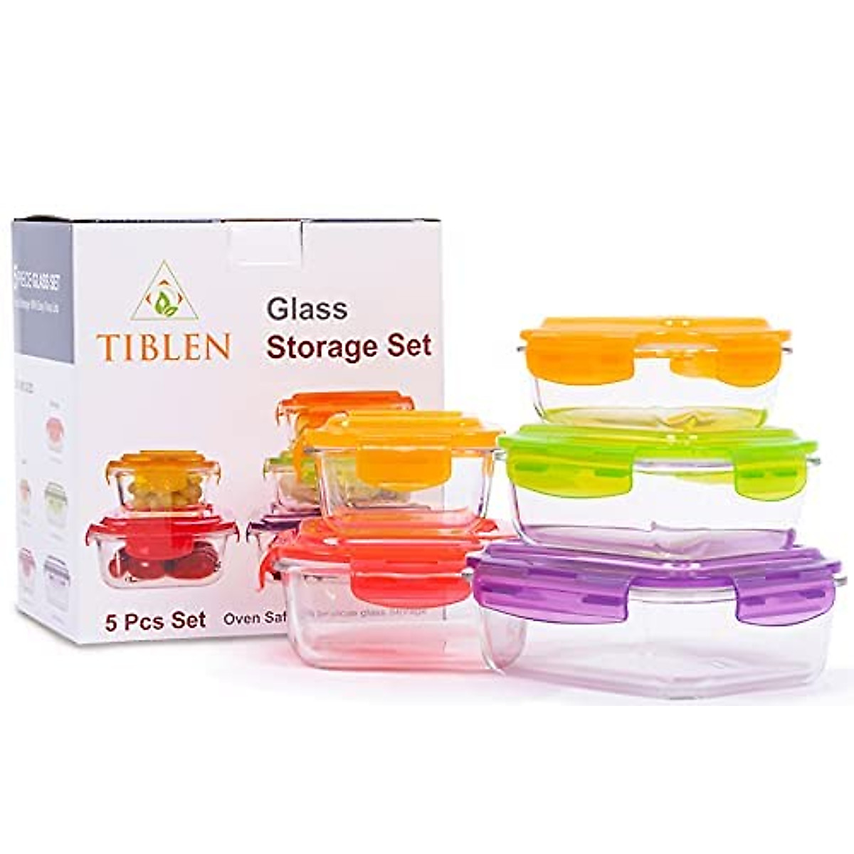 TIBLEN 10 Pcs Glass Food Storage Containers - Airtight & Leakproof Lunch Boxes with Snap Lock Lids - Meal Prep Containers for Kitchen, Home Use - Microwave, Freezer Safe - BPA Free Food Storage