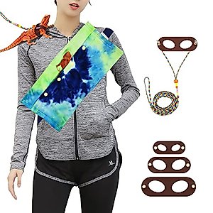 LIKZINWA Bearded Dragon Sling Carrier and Leash Harness,Small Animal Carrier with Adjustable Strap and 3 Size Pack Reptile Harness(Blue+Harness)