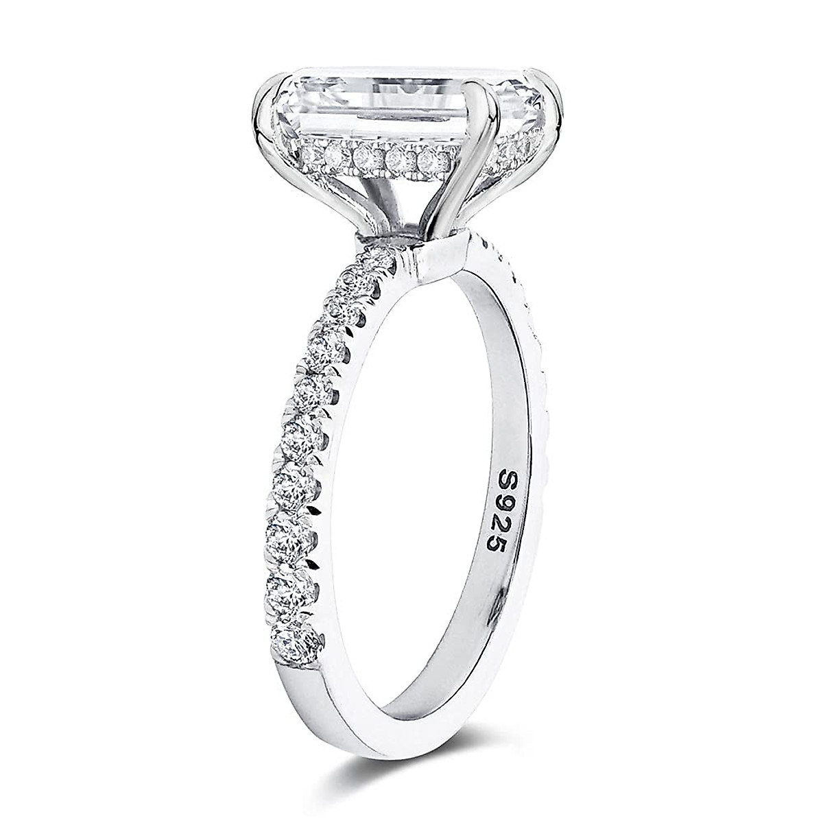 Bo.Dream 2ct Emerald Cut Cubic Zirconia Engagement Rings For Women Platinum Plated Sterling Silver Size 6.5