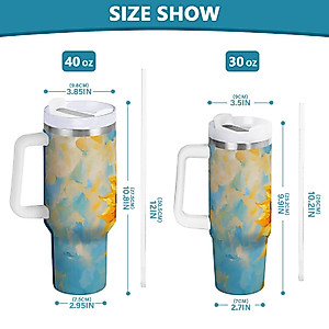 Jihqo Funny Sunflower in Sunglasses 40 oz Stainless Steel Vacuum Insulated Tumbler with Handle and Straw Lid, Leakproof Water Bottle Double Wall Travel Mug Coffee Cup, Cupholder Friendly