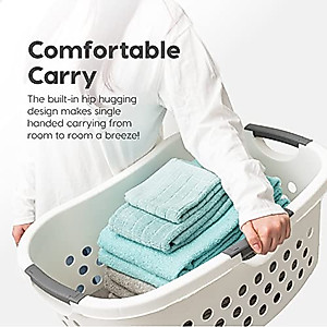 IRIS USA 48L Plastic Hip Hold Laundry Basket Hamper Organizer with Built-In Comfort Carry Handles, 1.3 Bushel, for Closet, Dorm, Laundry Room, Bedroom, Nestable, Ventilation Hole, 3 Pack, Large, White