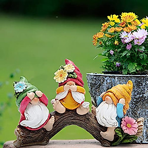 Hodao Spring Hear-No, See-No, Speak-No Gnomes Figurines Decorations Flower Gnomes Ornaments Scandinavian Tomte Elf Decor Gifts Summer Gnomes Figurines Decoration Home Table Spring Gnomes Decor