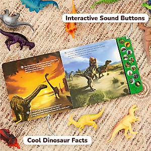 Li'l-Gen Dinosaur Toys for Kids 3-5 - Interactive Dinosaur Sound Book with Realistic Roars and 12 Large 7-Inch Dinosaur Figurines - Engaging Toddler Learning Toys for Imaginative Play - No Mat