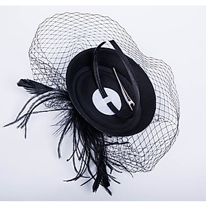 Cizoe Fascinators Hats 20s 50s Hat Pillbox Hat Cocktail Tea Party Headwear with Veil for Girls and Women(1-B1-black)