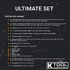 K Tool International 10330 Automotive Plastic/Steel/Wood Premium Drill Bit/Accessory Set for Garages, Repair Shops, and DIY, 16"x13"x9.5" Portable Carrying Case, (2) Folding Trays, Black, 326 Piece