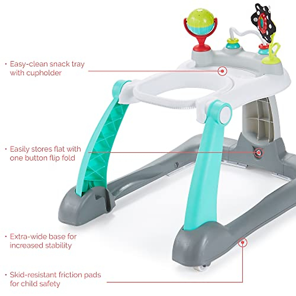 Kolcraft Tiny Steps 2-in-1 Infant and Baby Activity Baby Push Walker Foldable with Wheels, Seated or Walk-Behind for Baby Girl or Boy - Bubbles