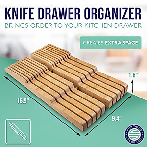 PHAMOUS STORAGE Knife Drawer Organizer - Kitchen Organizer - Knife Block Without Knives - Knife Storage for 10 Knives & Sharpener - High Holding Capacity
