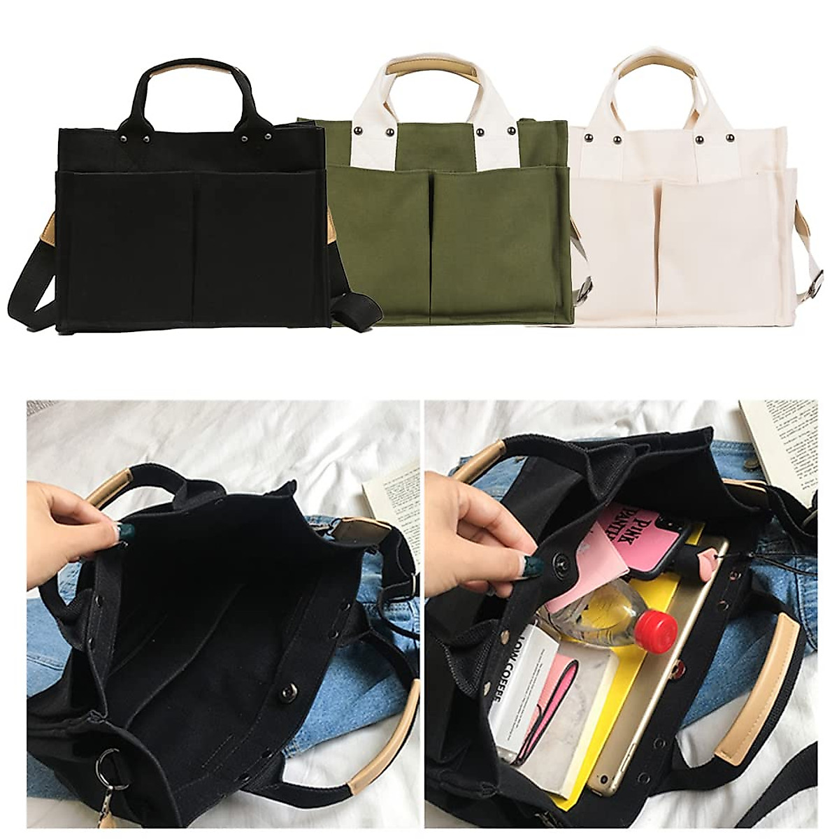 Valleycomfy Canvas Tote Bags for Women Large Shoulder Hobo Bags Handbags Purse Big Satchel Purses Multi-pockets Casual Work Bags Green