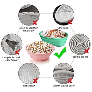 Palksky Sourdough Proofing Baskets Silicone Kit, Sour Dough Kit Sourdough Baking Supplies - Round & Oval Bowls Tools, Sourdough Bread Baking Supplies, Bread Proofer Essentials for Beginners