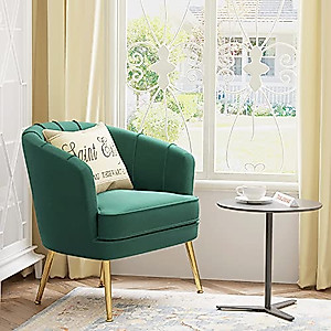Andeworld Velvet Accent Chair, Upholstered Modern Single Sofa Side Chair,Comfy Barrel Club Living Room Armchair with Golden Metal Legs for Bedroom Living Reading Room Office, Green