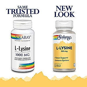 SOLARAY L-Lysine, Free-Form 1000mg | Amino Acid | Healthy Cognitive, Immune System, Bones & Skin Support | 90ct, 30 Serv
