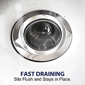 LotFancy Kitchen Sink Strainer, 2Pcs Stainless Steel Mesh Drain Strainer, Large Wide Rim 4.5" Diameter, 1.5" Deep Drain Screen, Anti Clogging