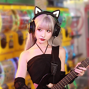 SOMIC GS510 Gaming Headset, Cat Ear Headset PC Gaming Headphones with Retractable Mic Noise Cancelling, Stereo Sound, DIY Face Covers for PC, PS4, PS5,Xbox One(Only White LED Light)