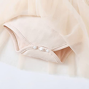 OPAWO Newborn Dress Infant Tulle Dress Baby Girl Photoshoot Outfits Summer Romper Onsies with Strap and Headband 3-6 Months Beige