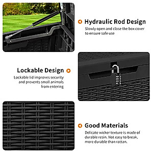 Lynkloft Outdoor Storage Box 100 Gallon Waterproof Deck Box Resin Patio Storage Bench with Lockable Lid Outdoor Storage Bin for Pillow, Cushion, Garden Tool, Black