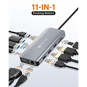 USB C Docking Station Dual HDMI Adapter, 11 in 1 Multi Display Docking Station Dual Monitor with 2 HDMI, VGA, 100W PD, 4 USB, USB C Hub Multiport Dongle Compatible with MacBook/Dell/HP/Lenovo Laptops