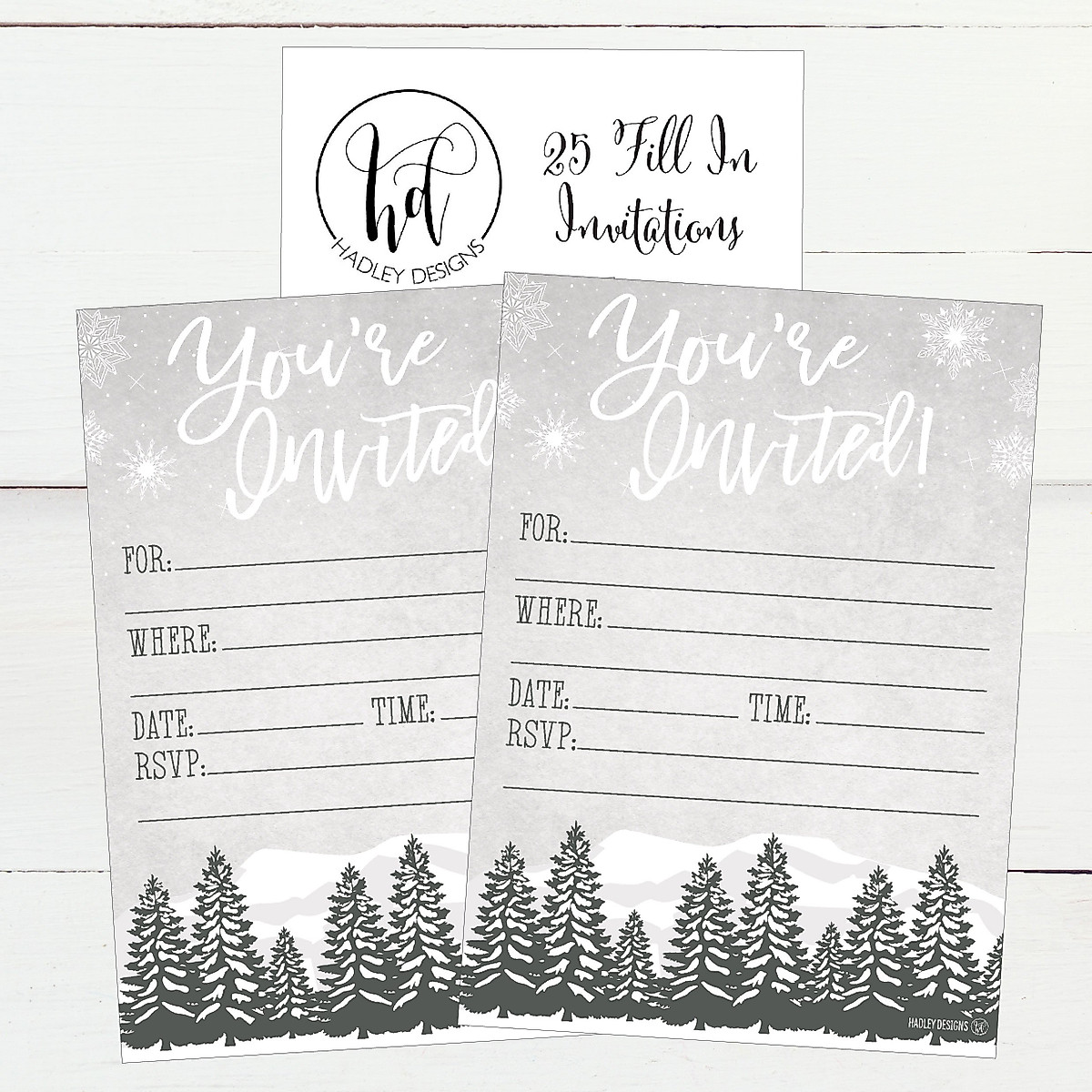 25 Woodland Christmas Holiday Invitations, Snowflake Winter New Years Xmas Dinner Party Invite, Rustic Adult Kids Birthday Festive Event Themed Cards, Forest Tree Baby Bridal Shower Ideas Supplies