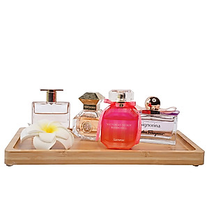 YELLOW LOTUS Bamboo Vanity Tray, 12 inch, Brown, Wooden, Slip Resistant, Perfume, Makeup, Jewelry Organizer, Decorative Toilet Tank Tray