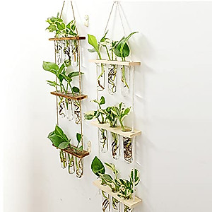Wall Hanging Planter Terrarium with Wooden Stand, 3 Tiered Mini Test Tube Flower Vases Retro Hanging Glass Planter Propagator for Hydroponic Plants Cutting Home Office Garden Decor- 9 Test Tubes