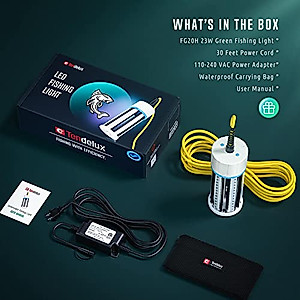 Tendelux Underwater Fishing Light, 110V Super Bright Green LED Submersible Light Attractants for Docks, Boats or Kayaks, IP68 Rated for Fresh & Salt Water (30ft Cable)