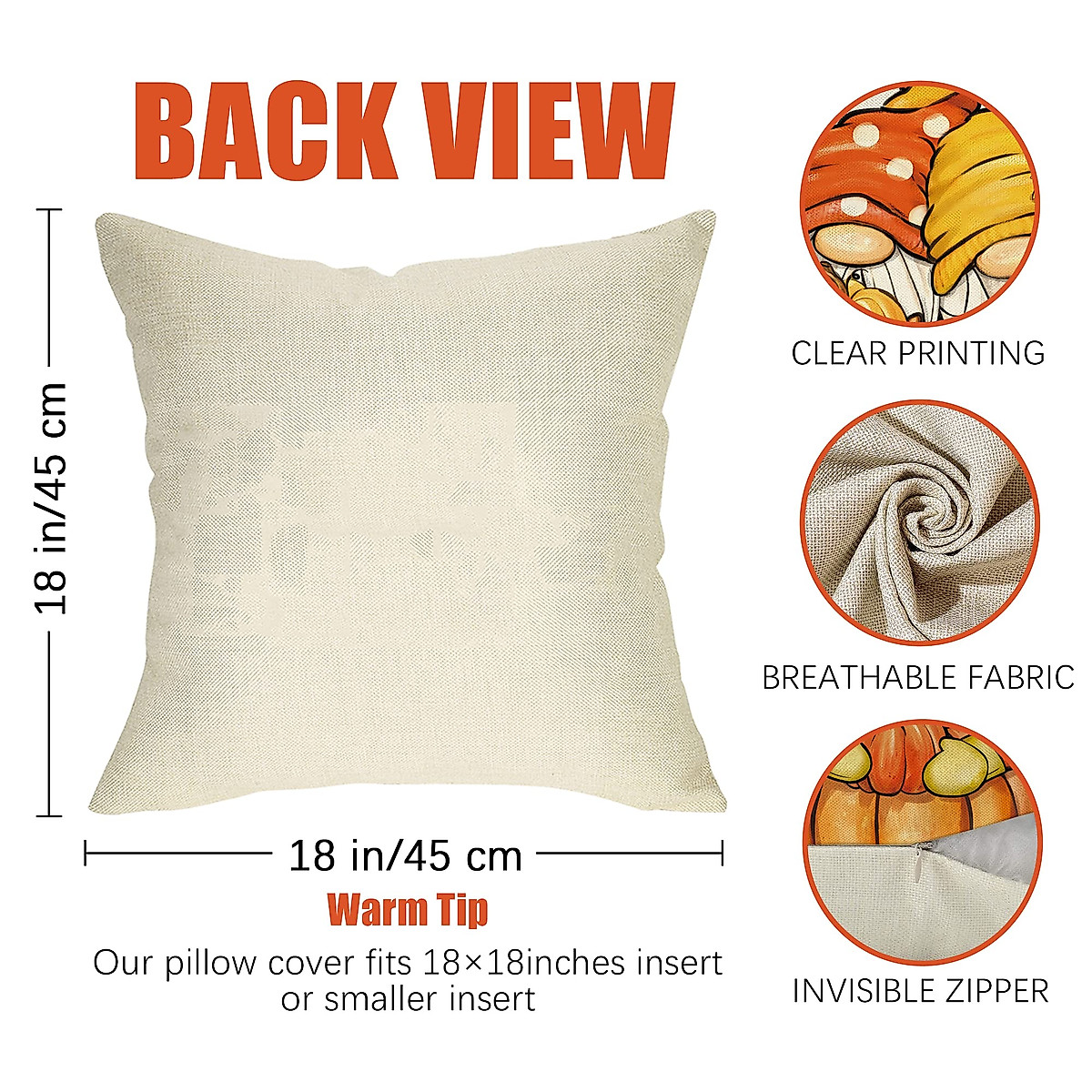 Fahrendom Fall Gnome Pumpkin Decorative Throw Pillow Covers 18x18 Set of 4, Autumn Truck Buffalo Plaid Check Porch Patio Outdoor Pillowcase, Maple Leaves Thanksgiving Farmhouse Cushion Case Home Decor