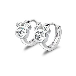 Cubic Zirconia Small Hoop Earrings 925 Sterling Silver Plated Hypoallergenic CZ Mouse Cute Cartilage Huggie Hoops for Women Girls 16G Piercing Ear Stud (Clear)