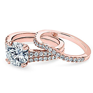 Kobelli Forever One Moissanite and Lab Grown Diamond 3pc Bridal Rings Set 2 1/2 CTW 14k Rose Gold (DEF/VS), 4.5