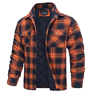 TACVASEN Mens Flannel Shirt Jacket for Men Long Sleeve Jacket Flannel Lined Plaid Button Down Shirts Casual Men's Jacket Insulated Jacket