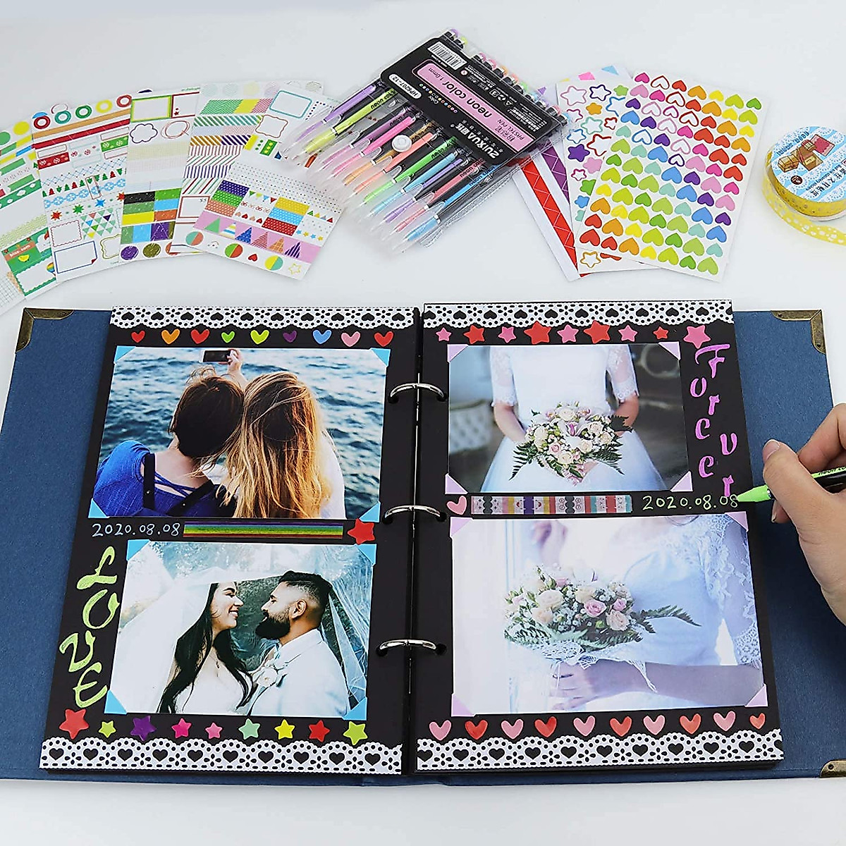 Vienrose DIY Scrapbook Photo Album Kit with Pens Tapes and Stickers 60 Pages Hardcover 8.3x10.5 Inches 3 Rings Removable Blank Paper Scrapbooking for Lover Friends Kids Wedding White