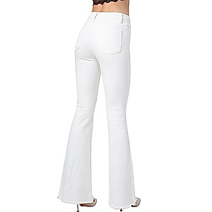 ONESO Flare Jeans for Women High Waist Raw Hem Bell Bottom Denim Pants White Jeans